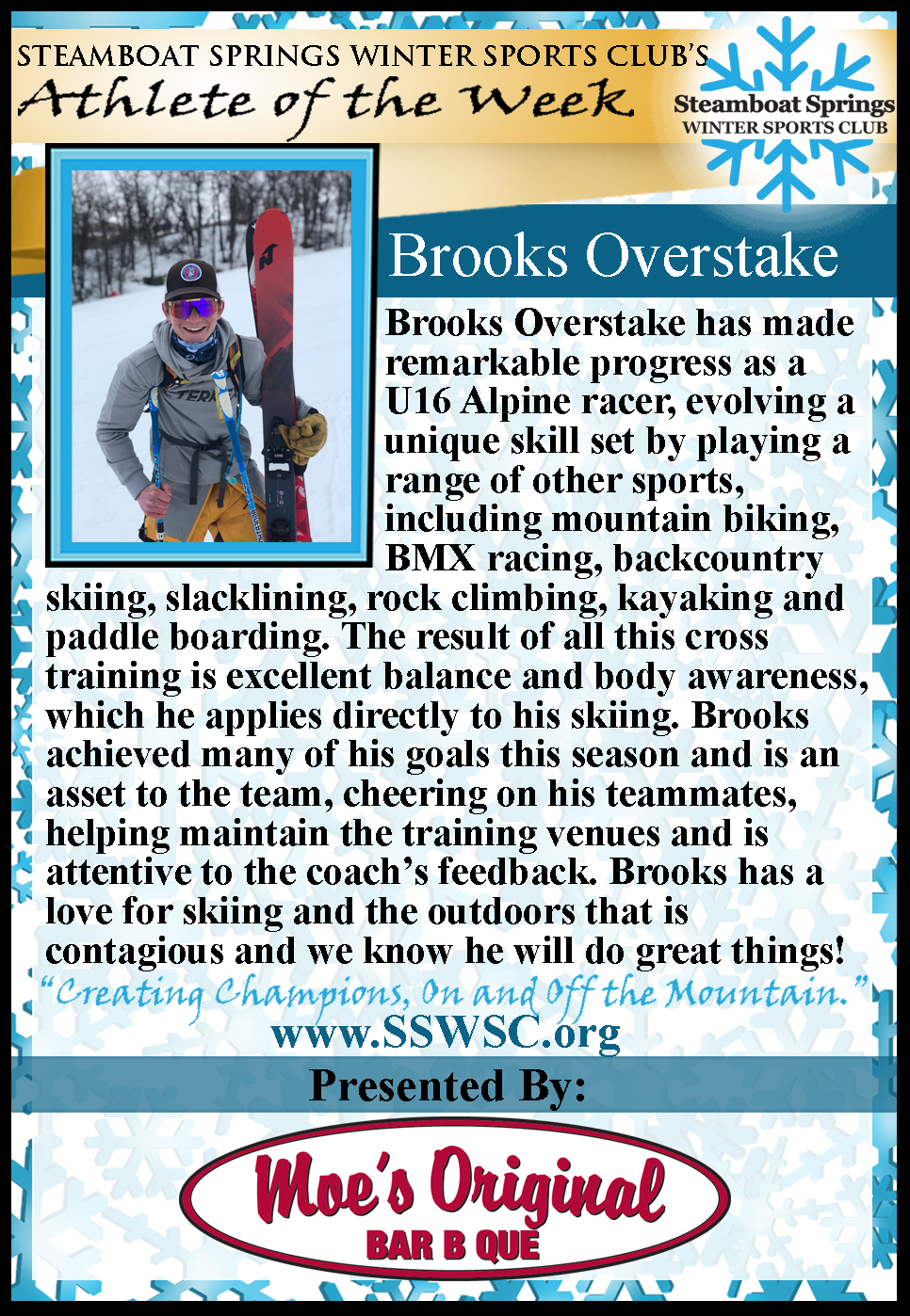 Athlete of the Week, Brooks Overstake